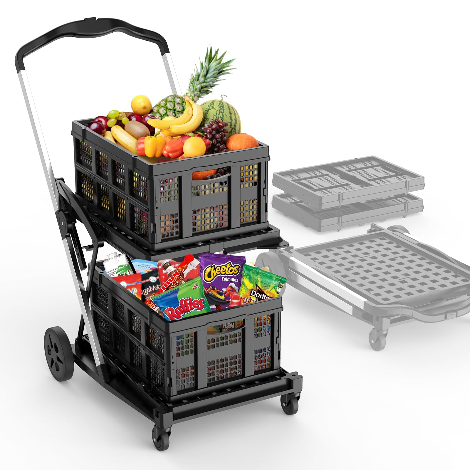 Multi Use Functional Collapsible Carts,2-Tier Folding Shopping Cart ...