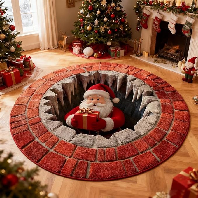 Christmas Decorations 3d Rug,Xmas Optical Illusion Rugs,Funny Santa ...