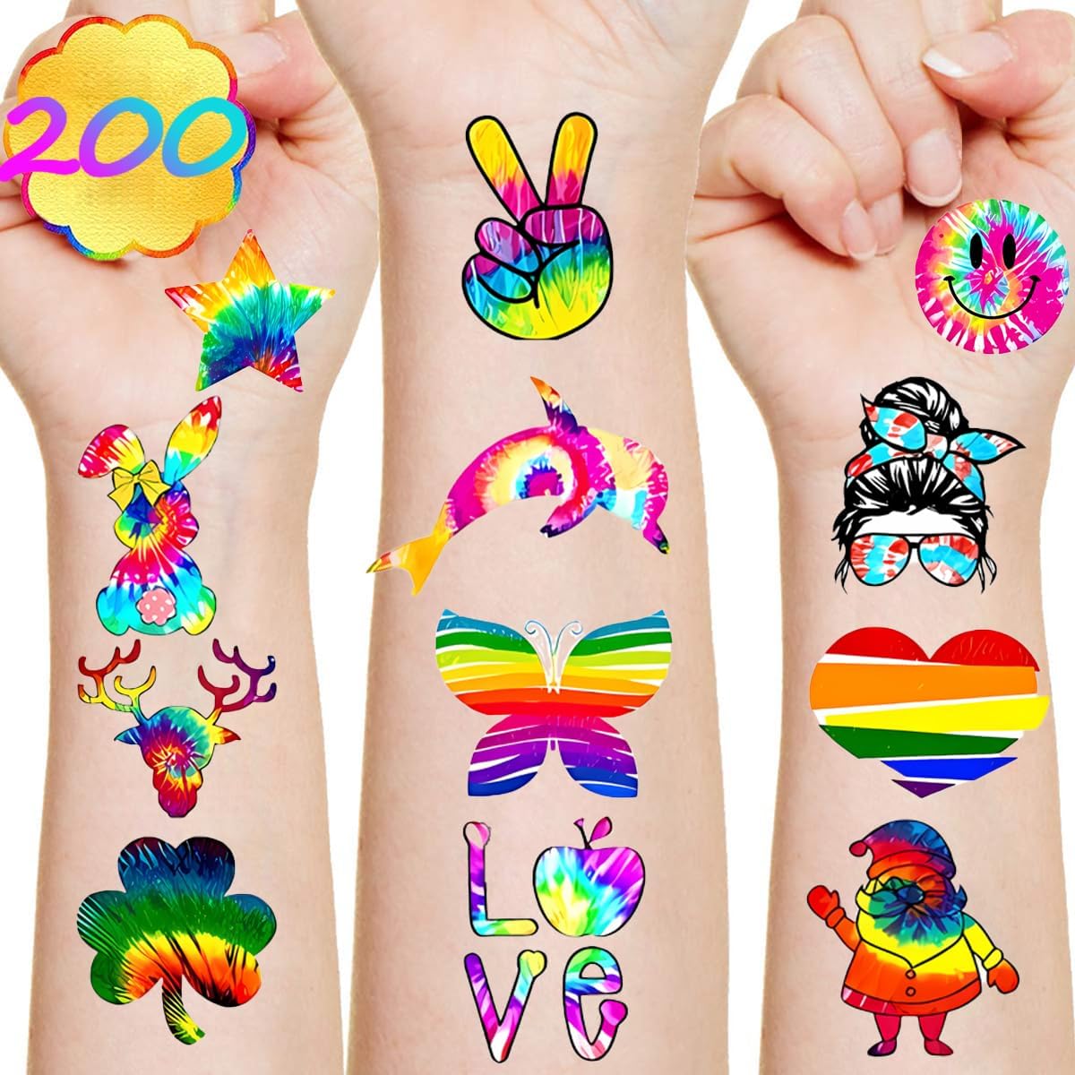 Amazon.com: Tie dye Temporary Tattoos Birthday Themed Party Supplies ...