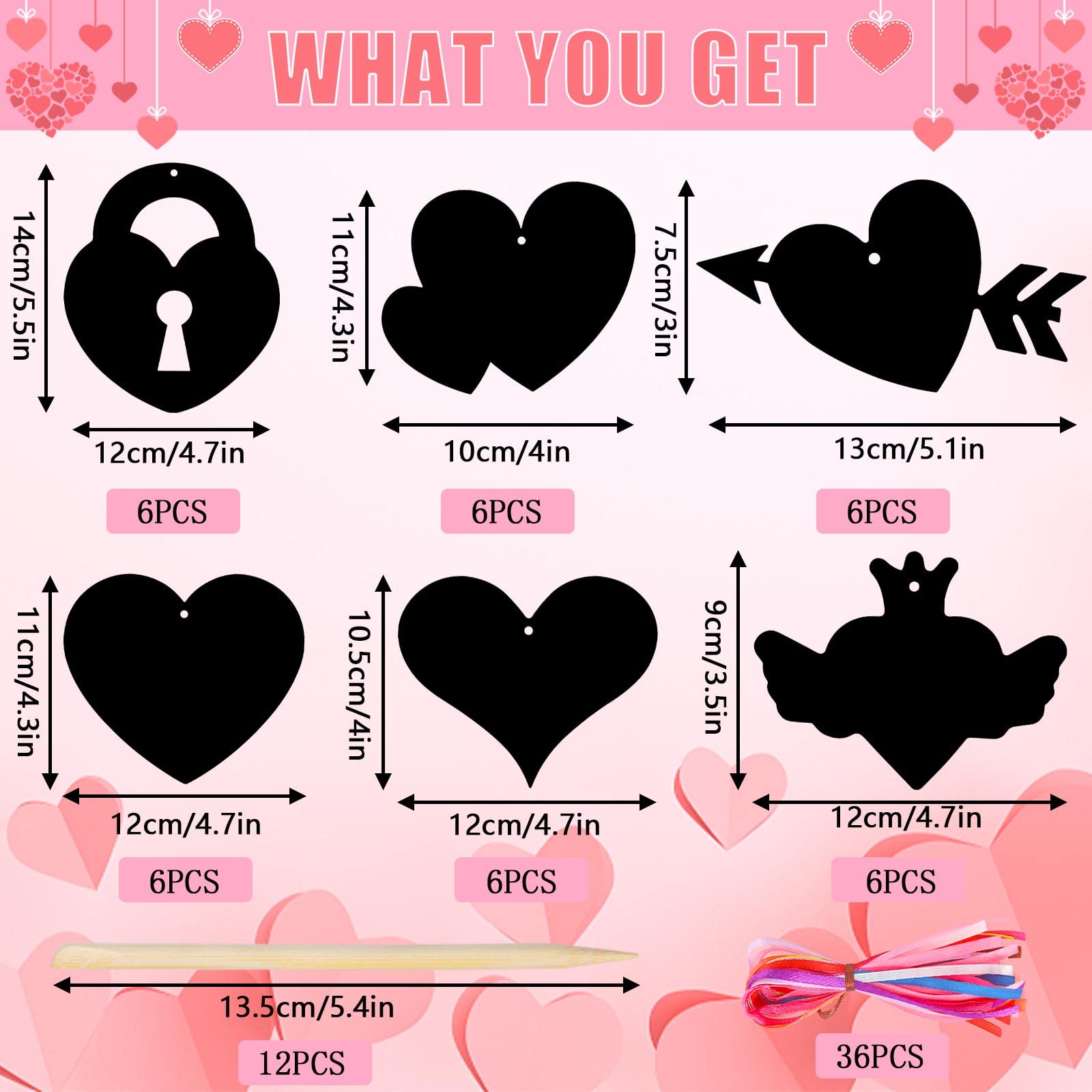 Snapklik.com : Valentine Crafts For Kids, 36 Pack Heart Shape Scratch ...