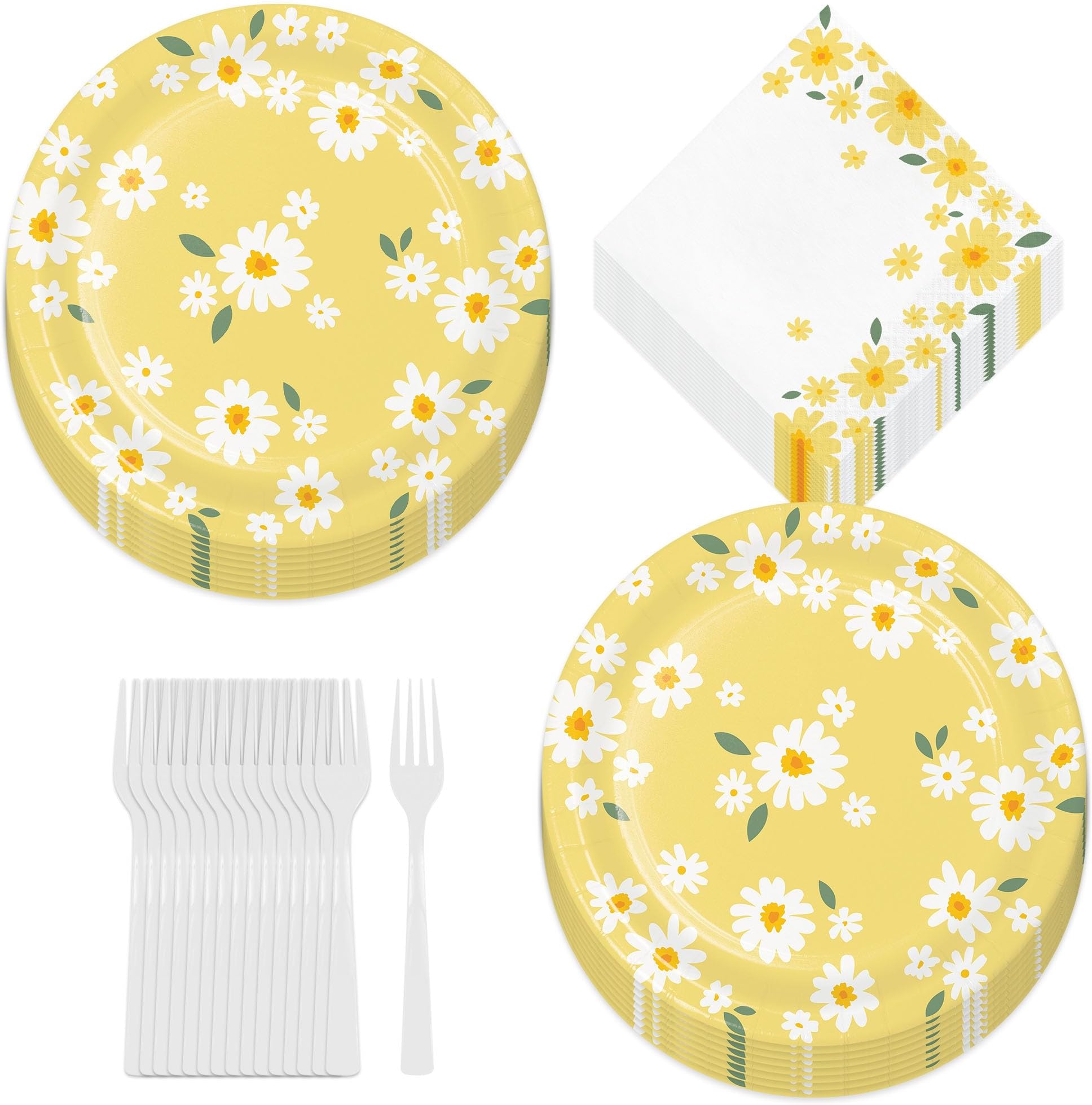 Amazon.com: PAMMYAN Yellow Daisy Flower Plate - Spring Dessert Paper ...