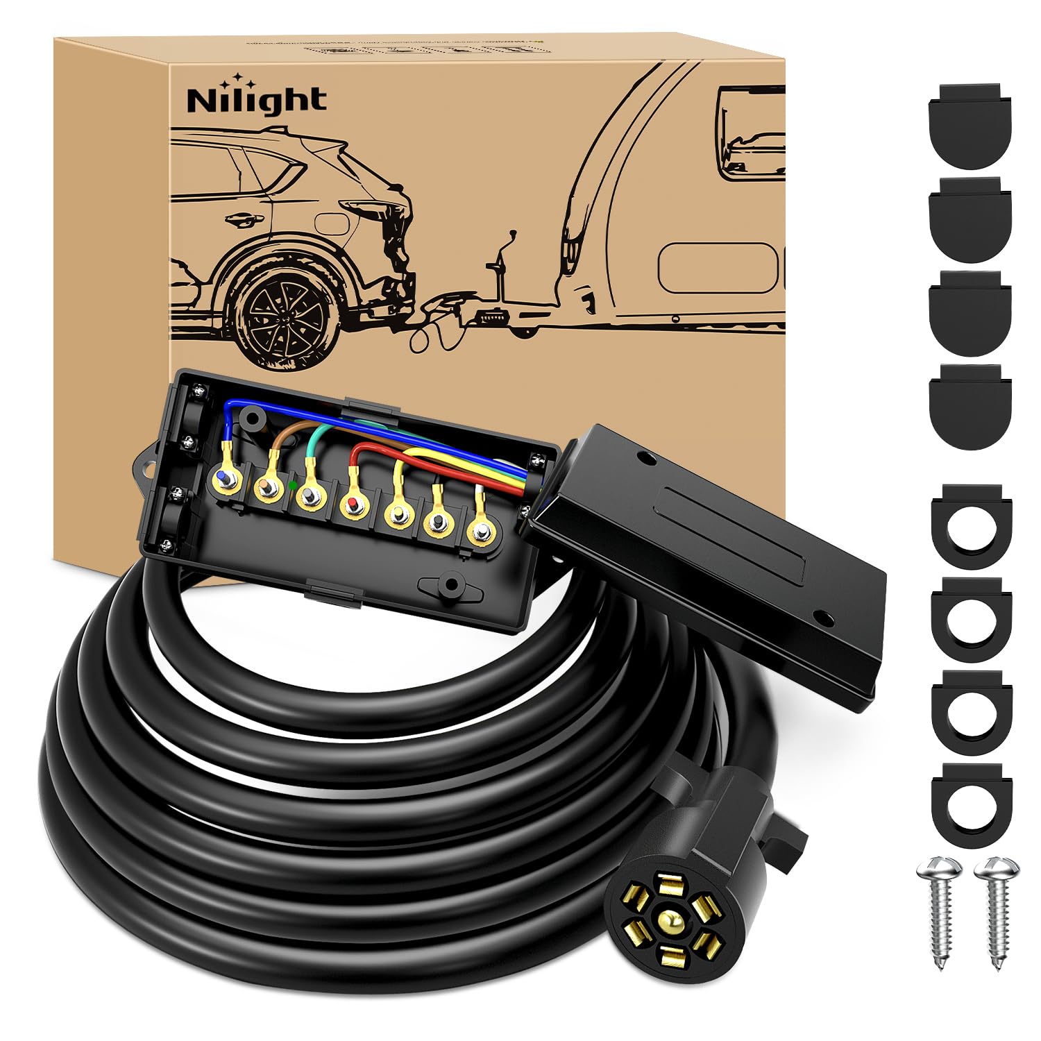 Amazon.com: Nilight Heavy Duty 7 Way Inline Trailer Plug with 7 Gang ...
