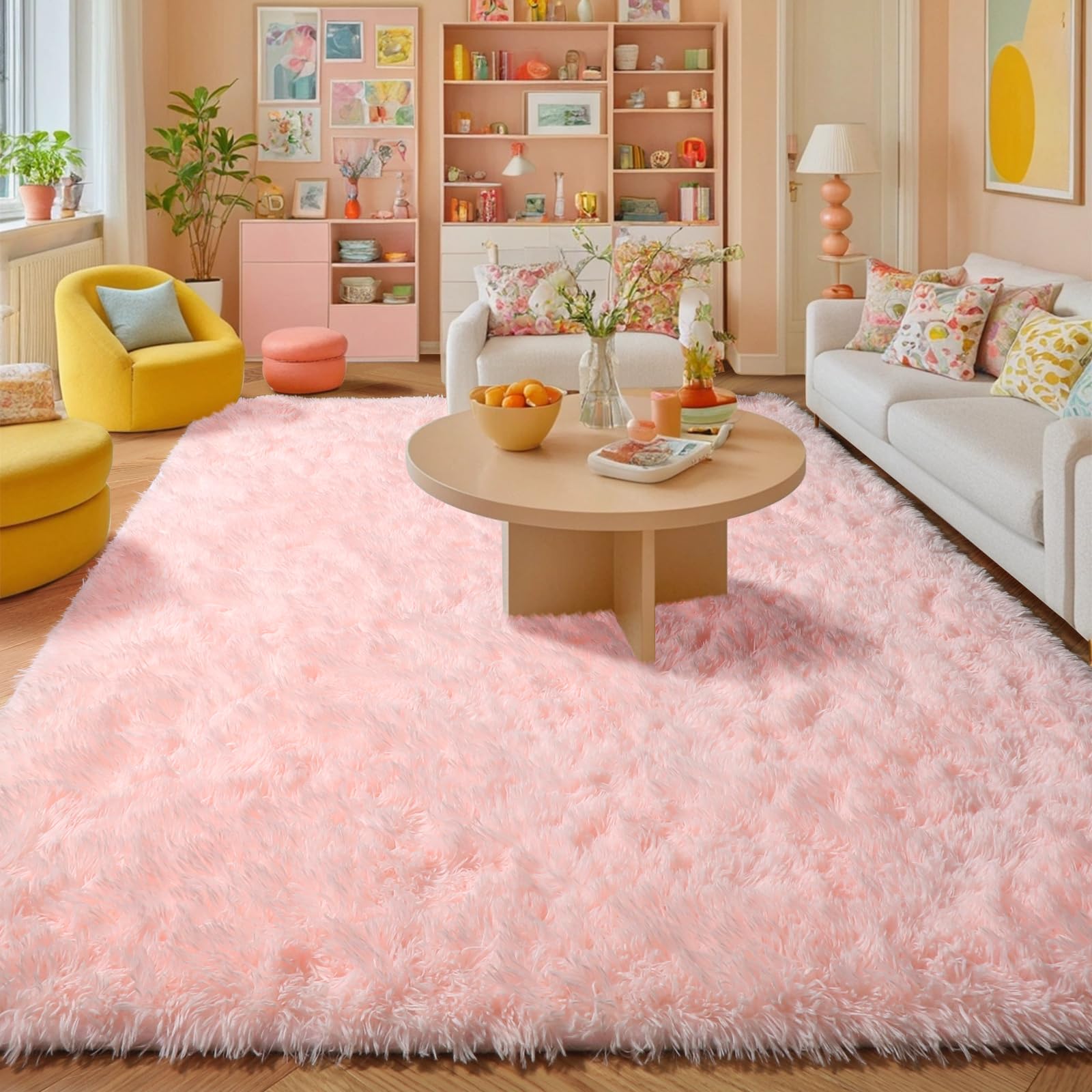 Amazon.com: Amdrebio Pink Rug for Girls Bedroom, 9x12 Rug, Large Fluffy ...