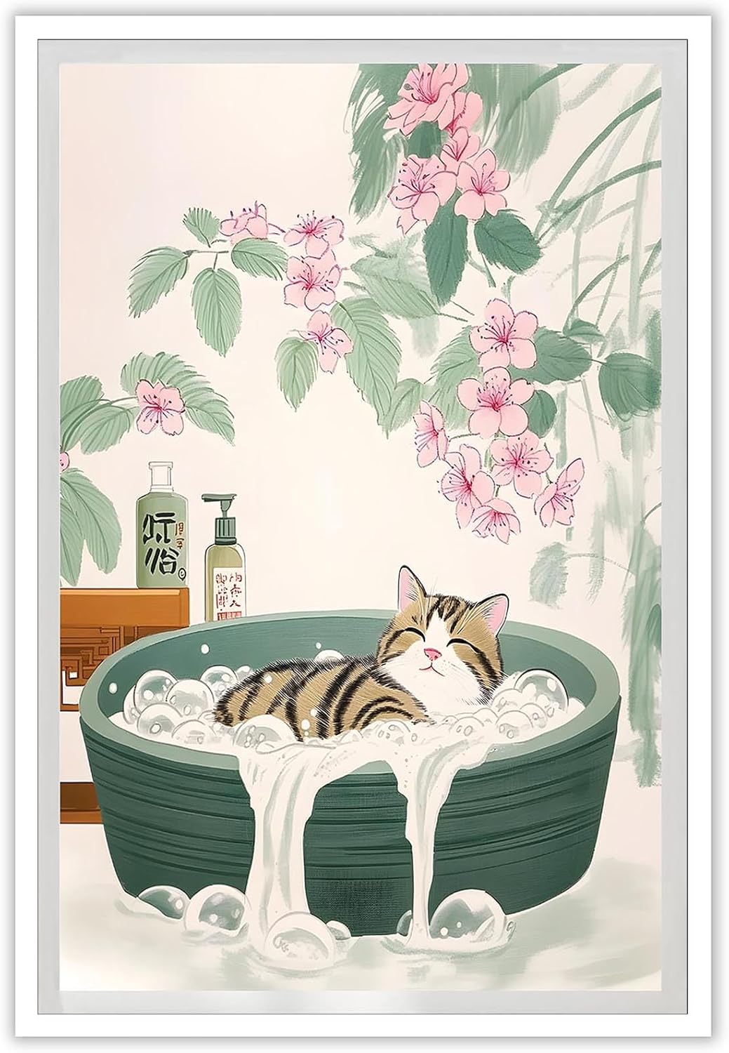 Amazon.com: Japanese Bathtub Bath Cat Wall Art Bathroom Animal Cute Pet ...