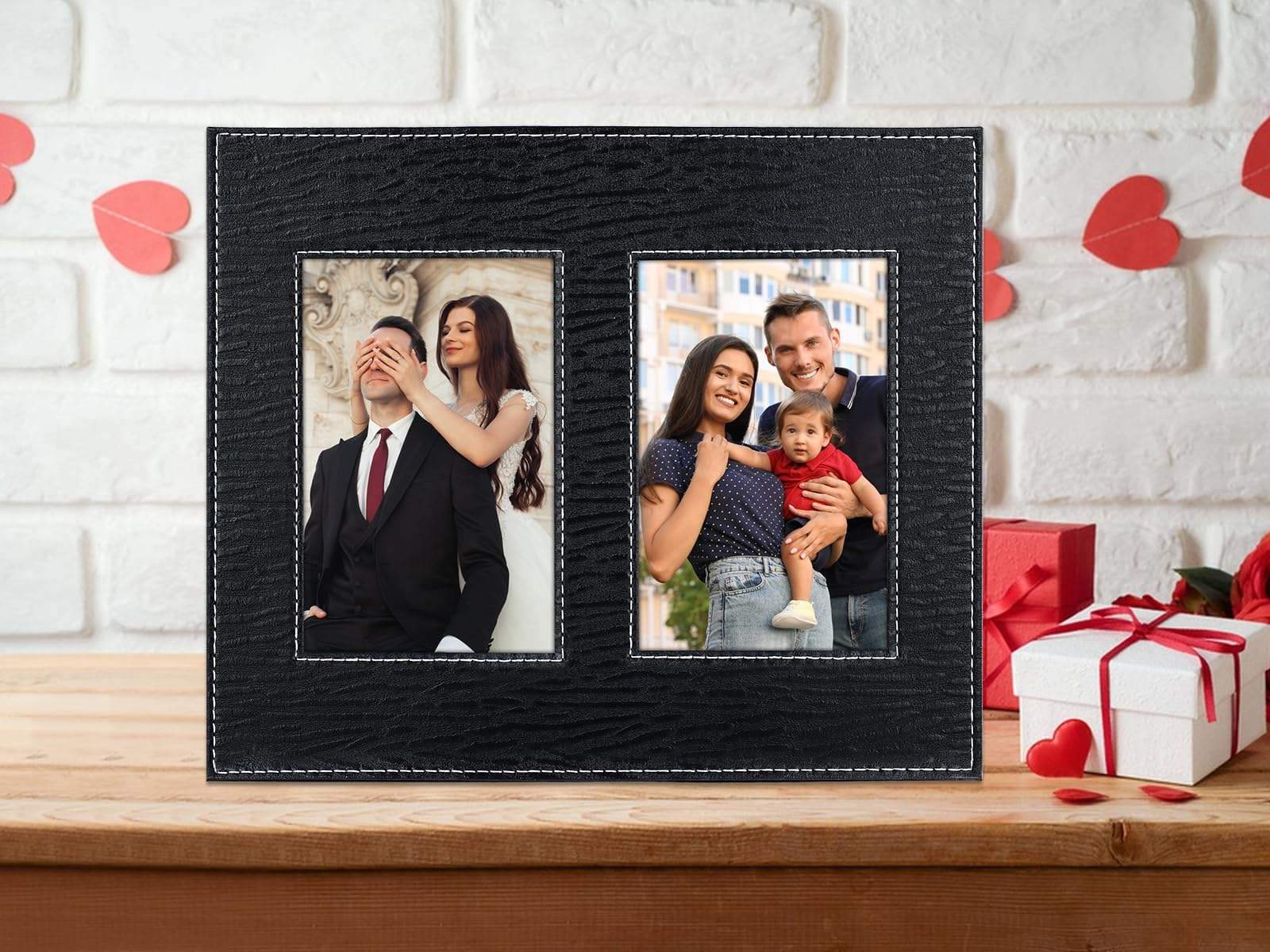 Snapklik.com : 4x6 Leather Double Picture Frame - Black Tabletop ...