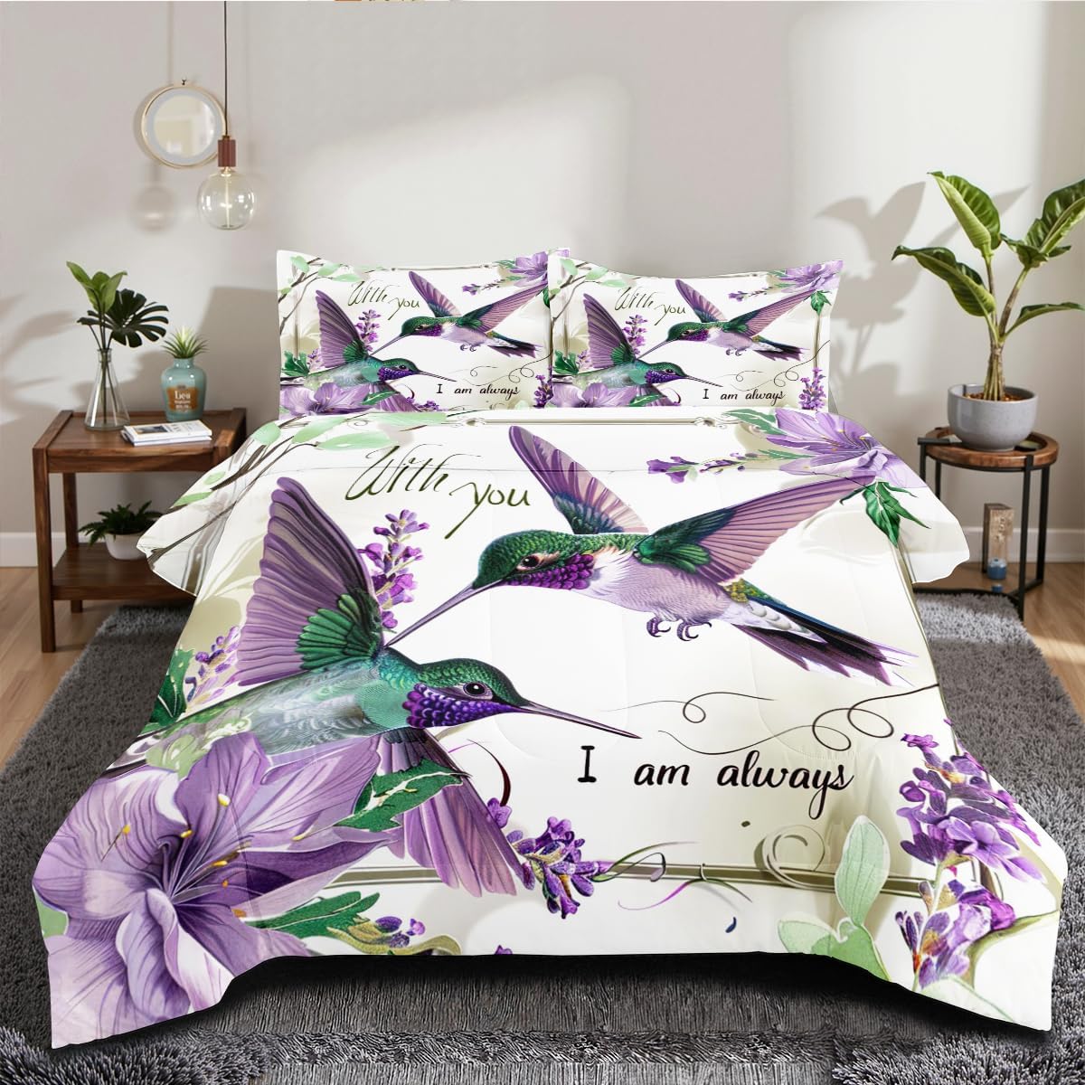 Amazon.com: CCoutueChen Hummingbird Comforter Set Queen Size Purple ...