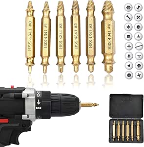 Valkynos Damaged Screw Extractor Set, 6Pcs Stripped Screw Extractor Kit ...