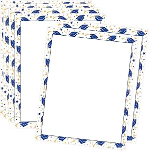 Amazon.com : Blue Graduation Stationery Paper Graduation Cap Star ...