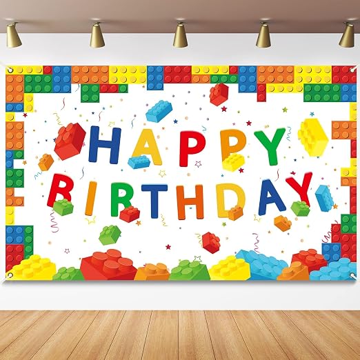 Amazon.com : chiazllta Building Blocks Happy Birthday Banner Colorful ...