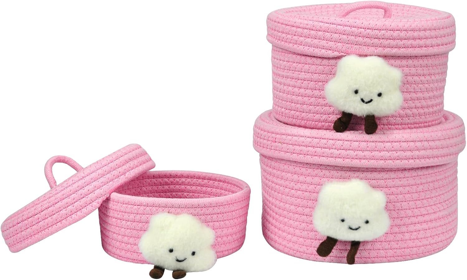 Amazon.com: LAZYWON Small Storage Basket with Lid, 3pcs Natural Cotton ...