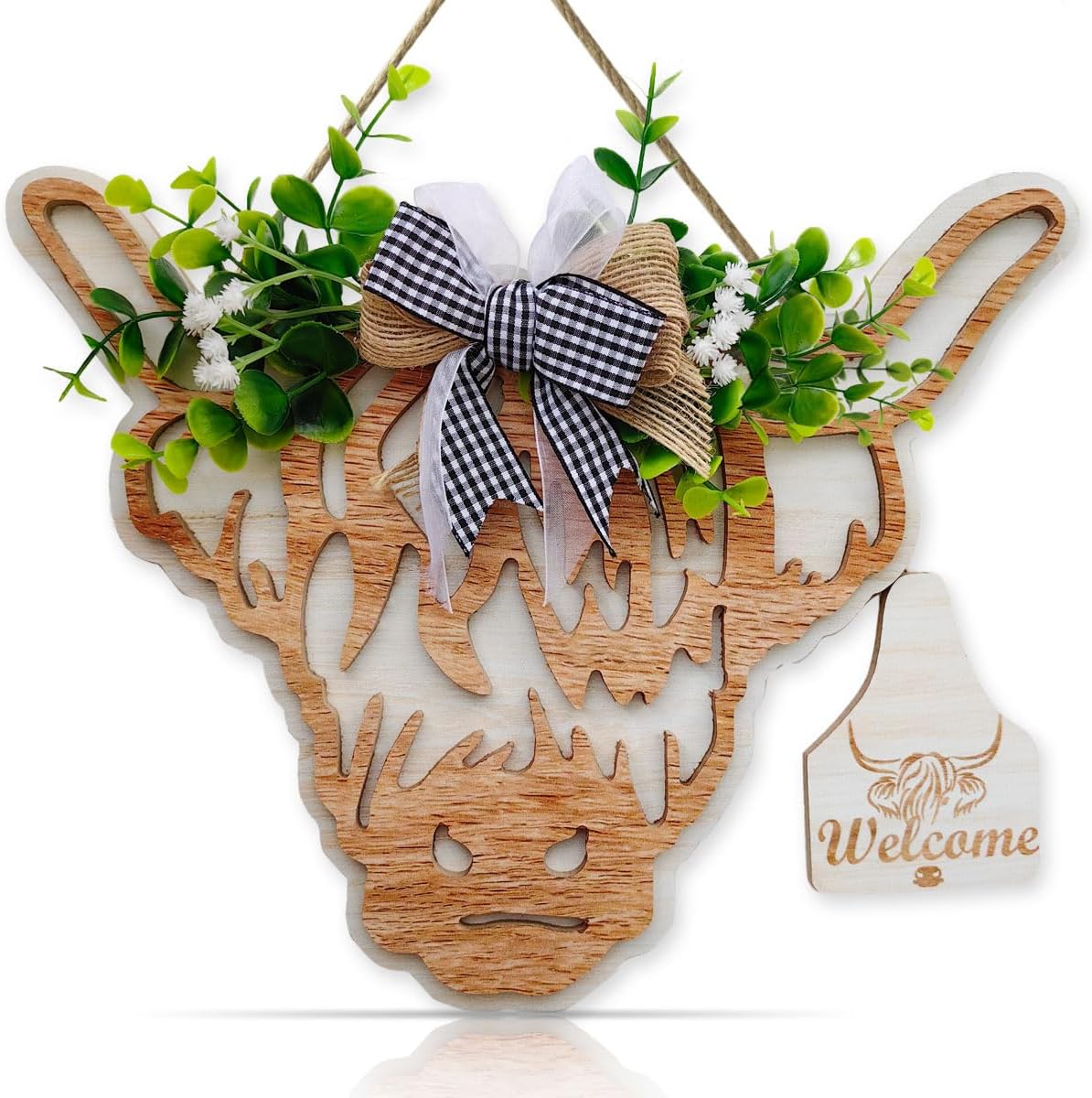 Amazon.com: Weysat Highland Cow Gifts Highland Cow Decor Cow Head Door ...