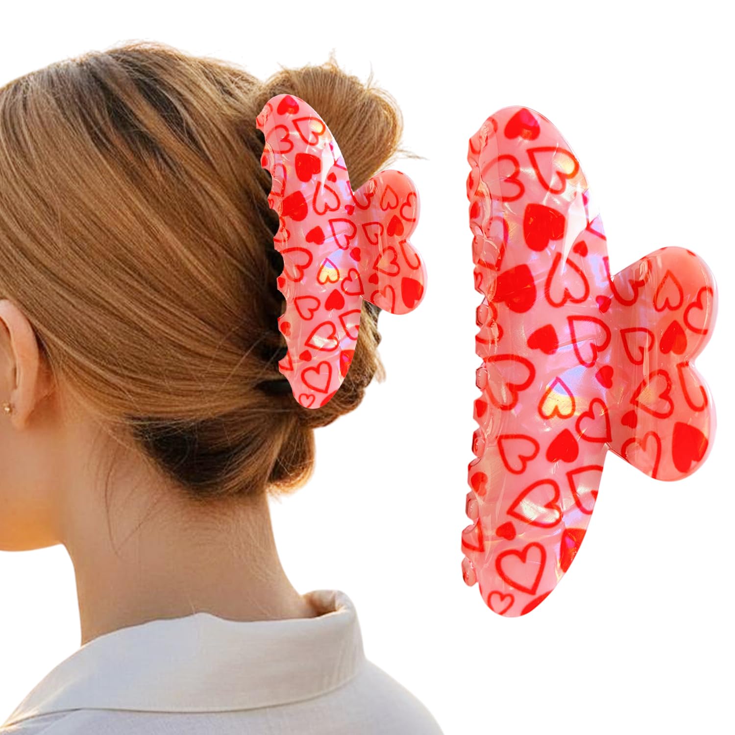 Amazon.com : 1Pcs Valentines Hair Claw Clips for Thick Hair Red Heart ...
