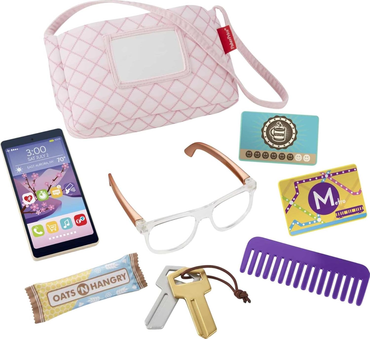 Fisher-Price Strut 'n Style Bag, 8 piece, pretend purse and accessories ...