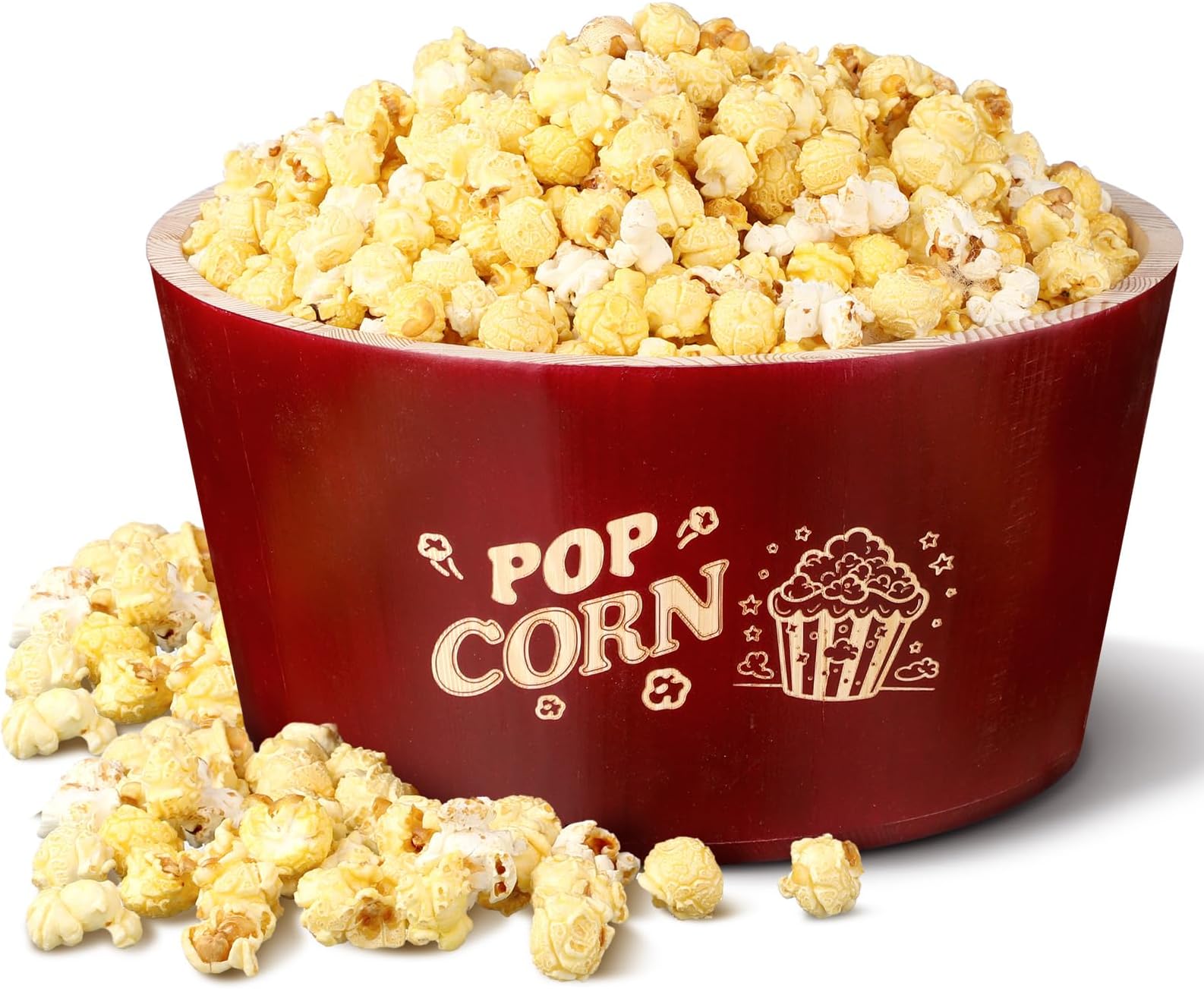Amazon.com: Yalikop Large Popcorn Bucket Reusable Wooden Popcorn Bowl ...