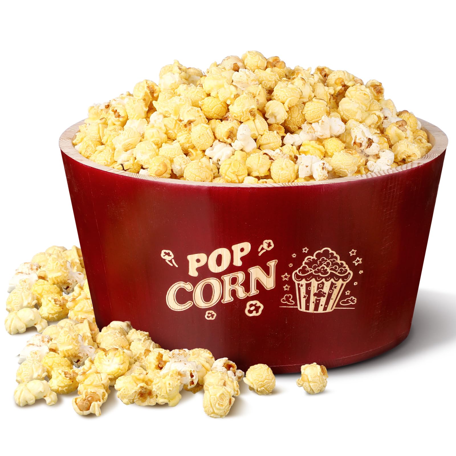 Snapklik.com : Large Popcorn Bucket Reusable Wooden Popcorn Bowl ...