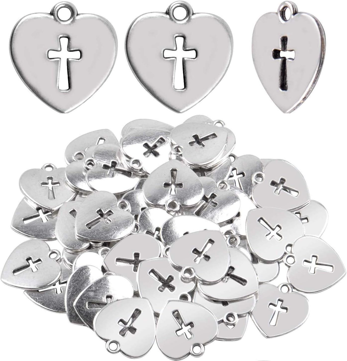 Amazon.com: Love Heart Charm, 50 Pieces Alloy Love Heart with Cross ...