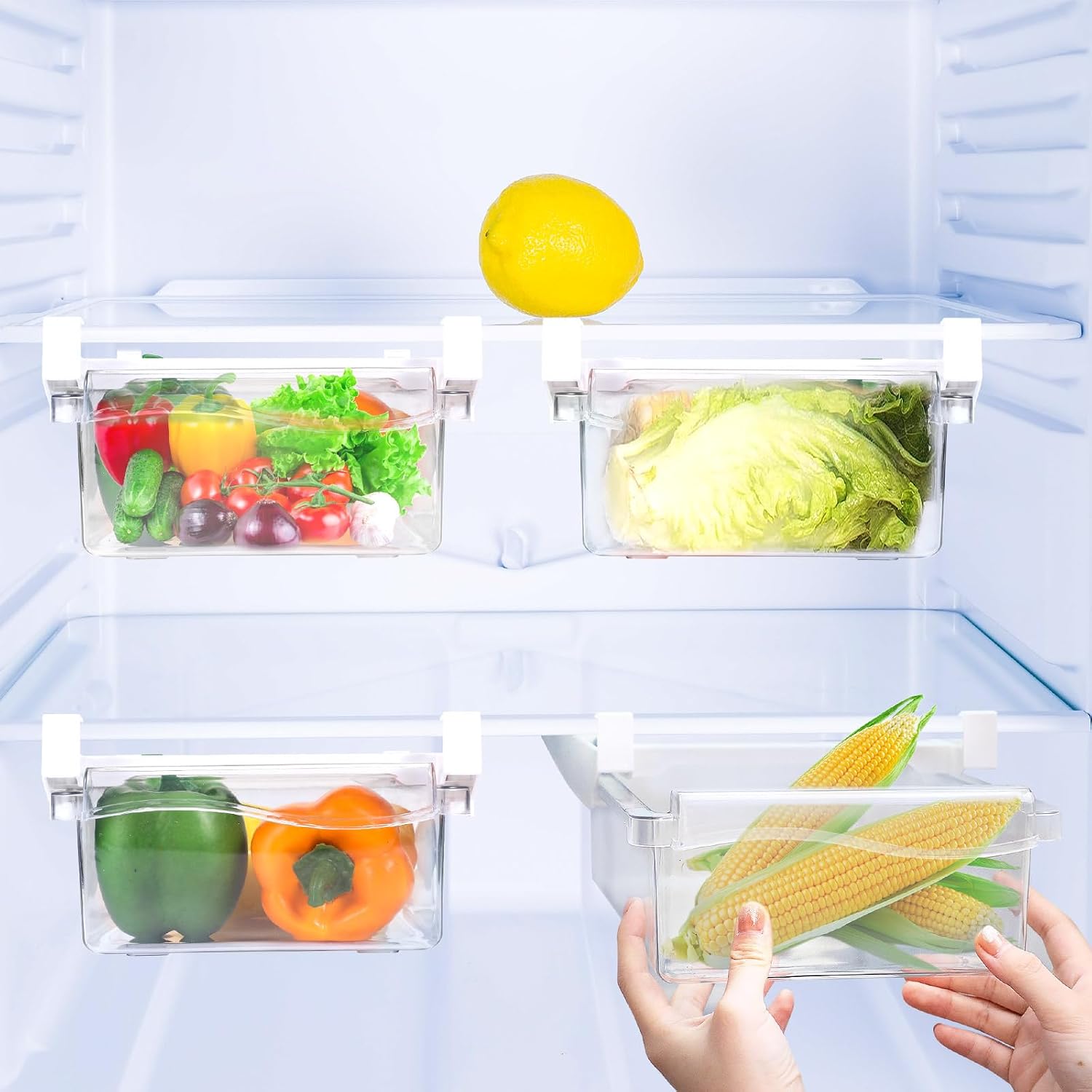 Amazon.com: Maxcheck 4 Pcs Fridge Drawer Organizer Pull out ...