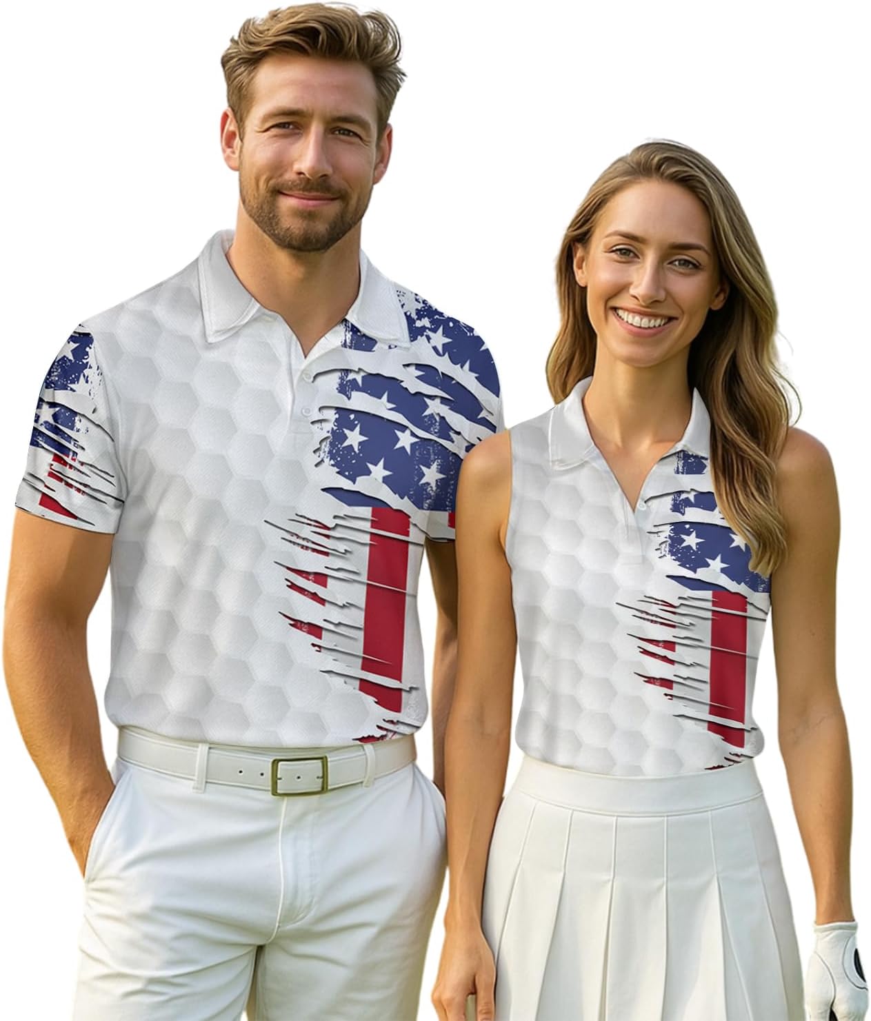 LASFOUR American Flag Matching Golf Shirts for Couples Personalized ...