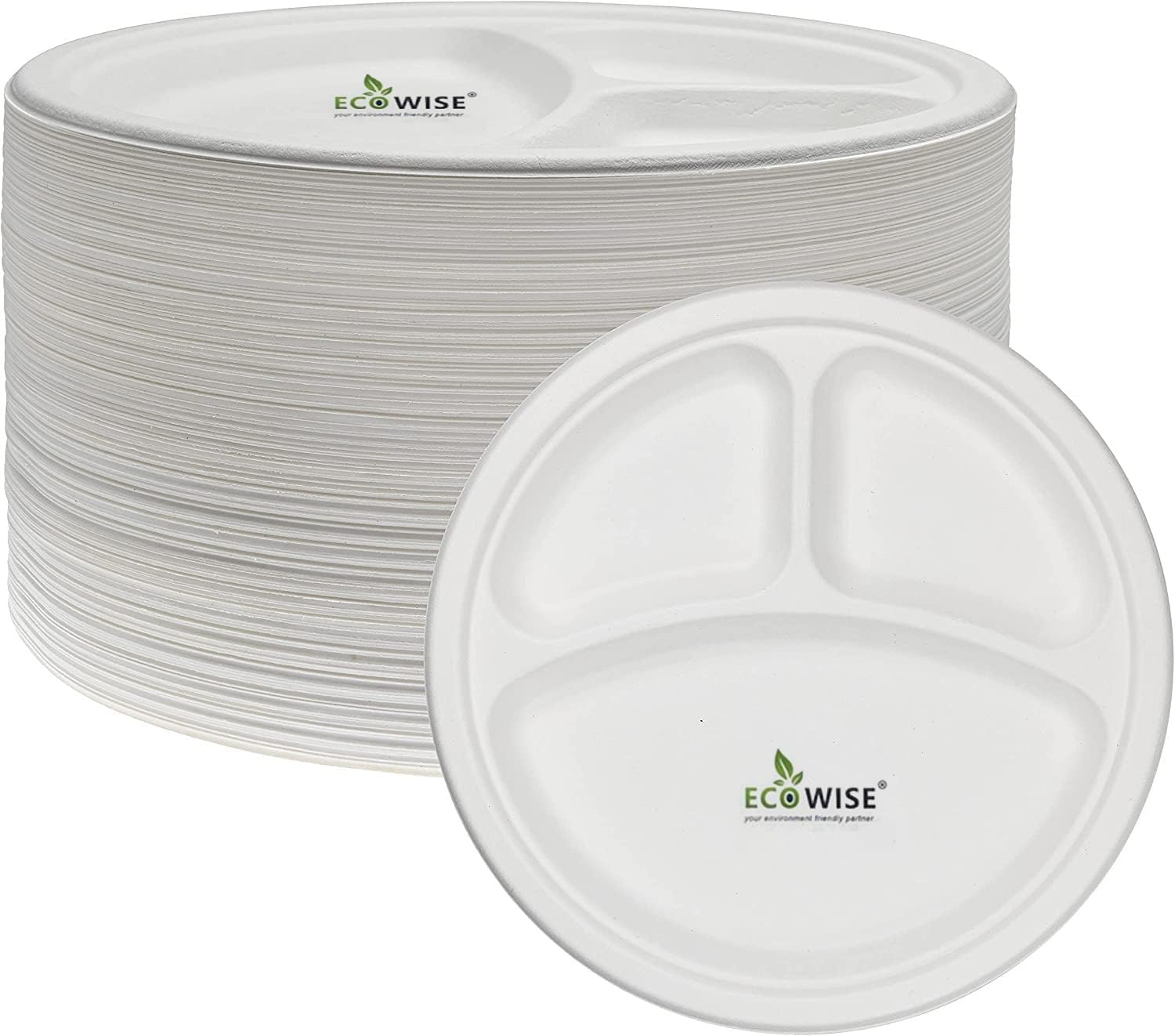 Extra Strong 3-Compartments Bagasse Plates, Biodegradable & Compostable ...