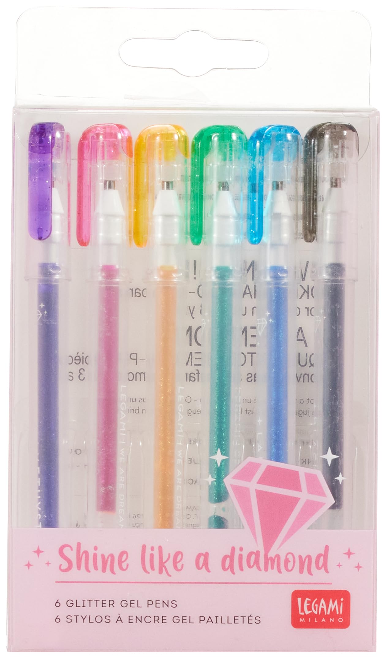 LEGAMI - Lot de 6 Mini Stylos Gel Glitterate, 0,8 x 10,8 cm, Shine Like ...