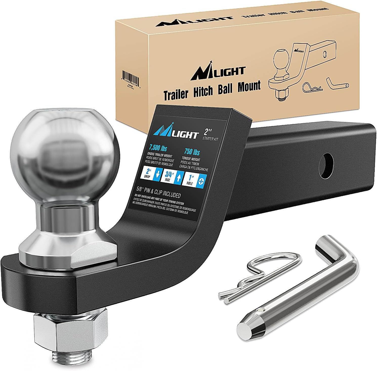 Nilight Trailer Hitch Ball Mount with 2-5/16Inch Trailer Ball & 5/8 ...