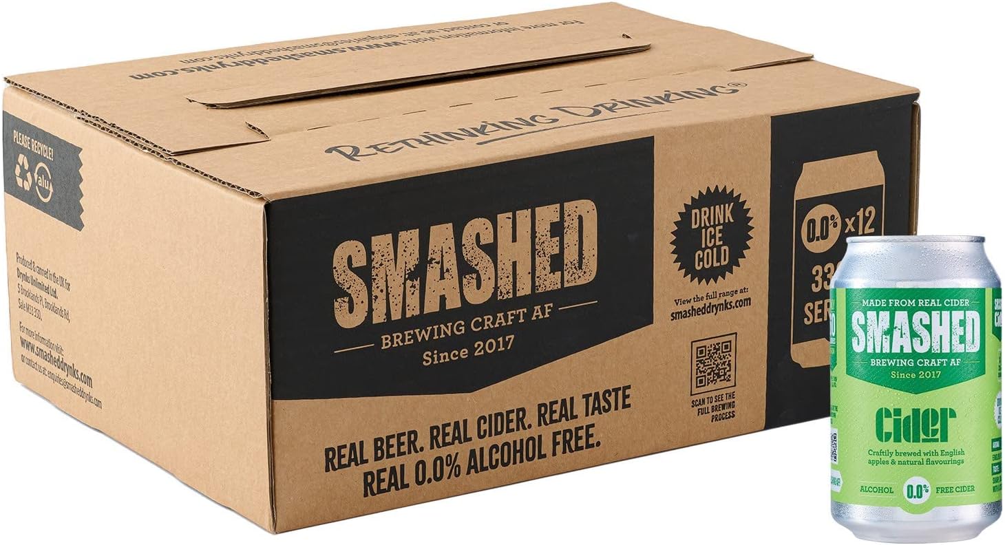 SMASHED Alcohol Free Cider Cans - Non Alcoholic, 0.05% ABV, Vegan ...