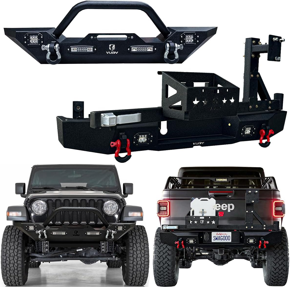 Amazon.com: Ronghui Gladiator Front and Rear Bumper with Spare Tire ...
