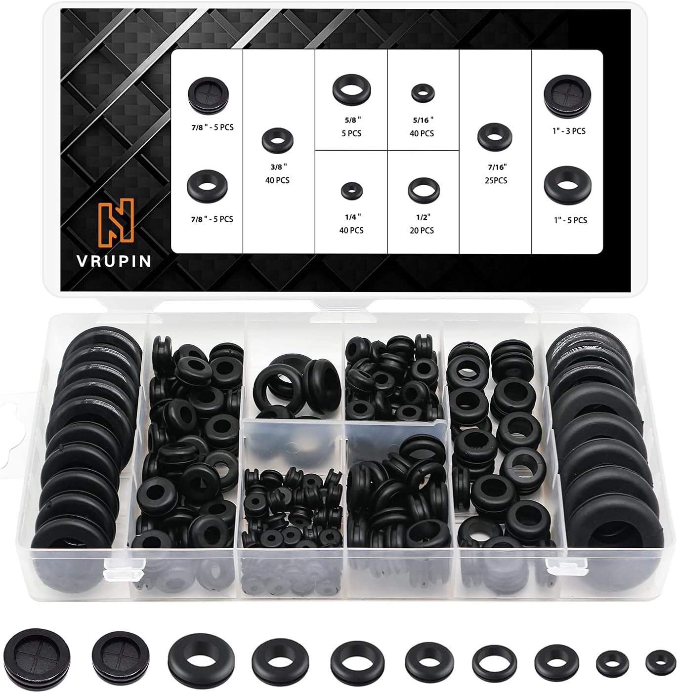 Rubber Grommets Kit 125Pcs, 18 Sizes Black Rubber Grommets for Holes ...