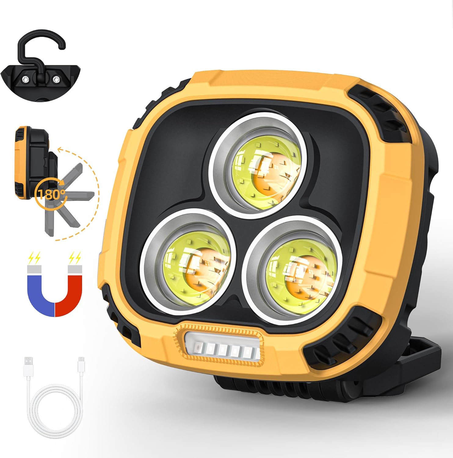 Amazon.com: FIXEY AN 可充電工作燈,磁性 LED 燈,附支架和掛鉤,18 種燈光模式,SOS,4000mAh, 電池指示器 ...