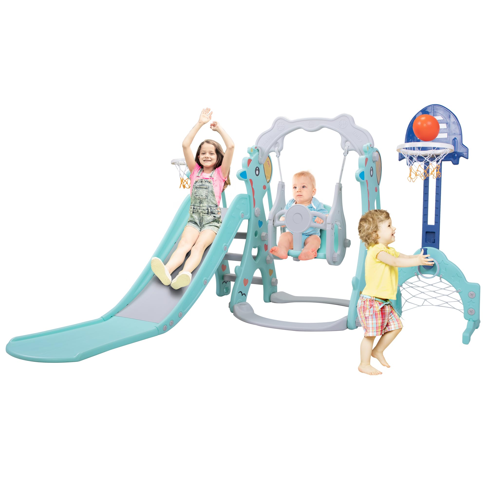 Amazon.com: 6 in 1 Toddler Slide and Swing Playset Indoor Outdoor Kids ...