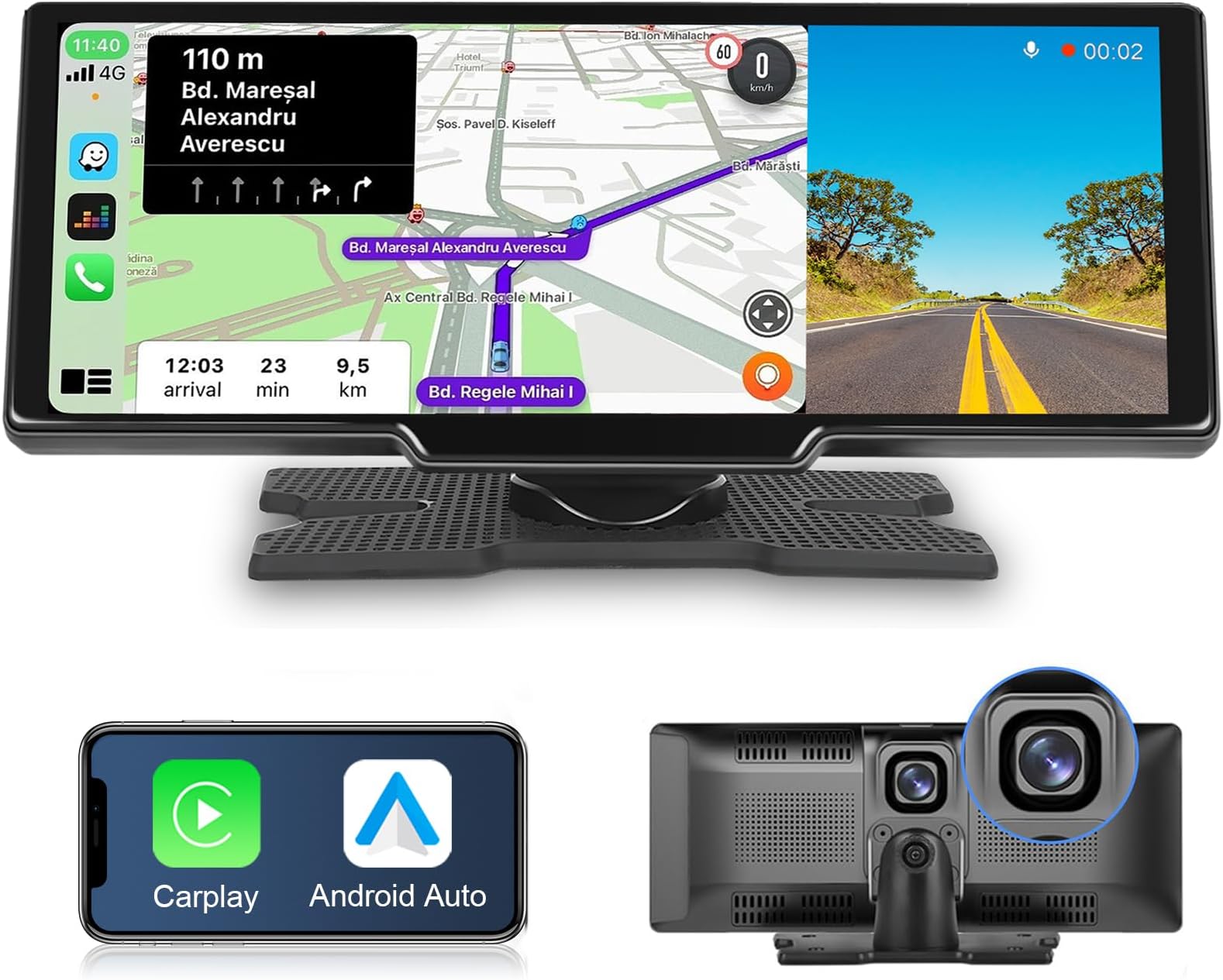 Amazon.com: Rimoody 9.3'' Wireless Carplay Car Play Screen Portable Car ...