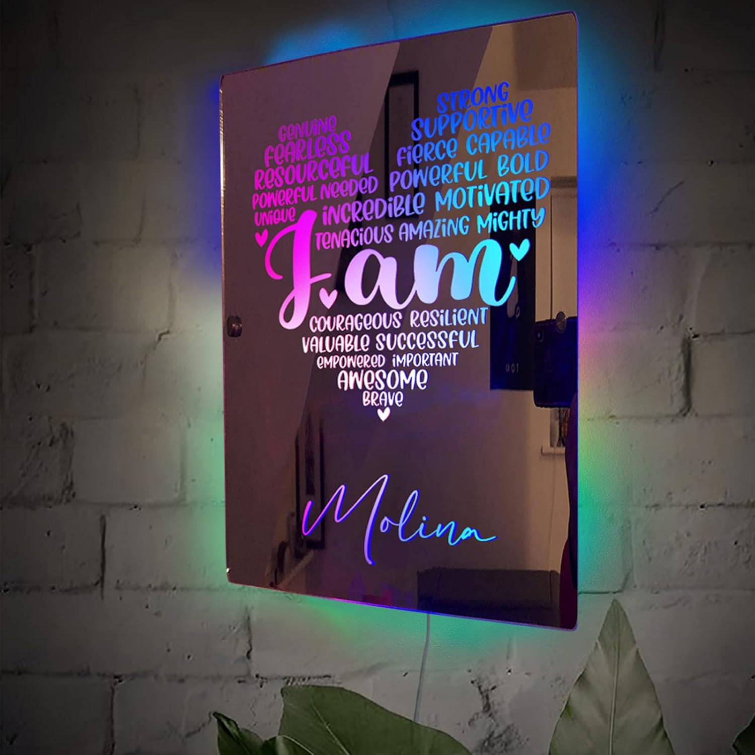 Personalized I Am Affirmation Mirror Lamp Custom Kids Affirmation Art ...