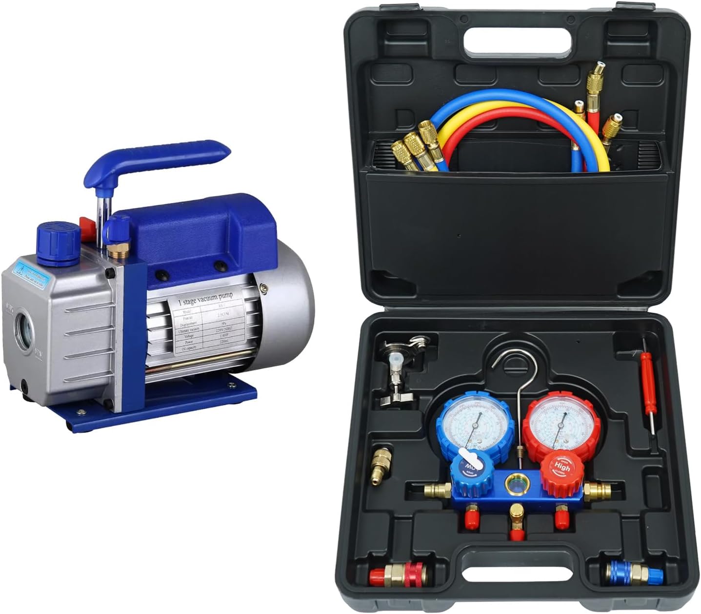 Amazon.co.jp: Fkstyle 【2点セット】エアコン真空ポンプ＆ガスチャージキット 角型ハードケース収納｜逆流防止・高精度圧力計・多冷媒対応（R22・R134a・R404A ...