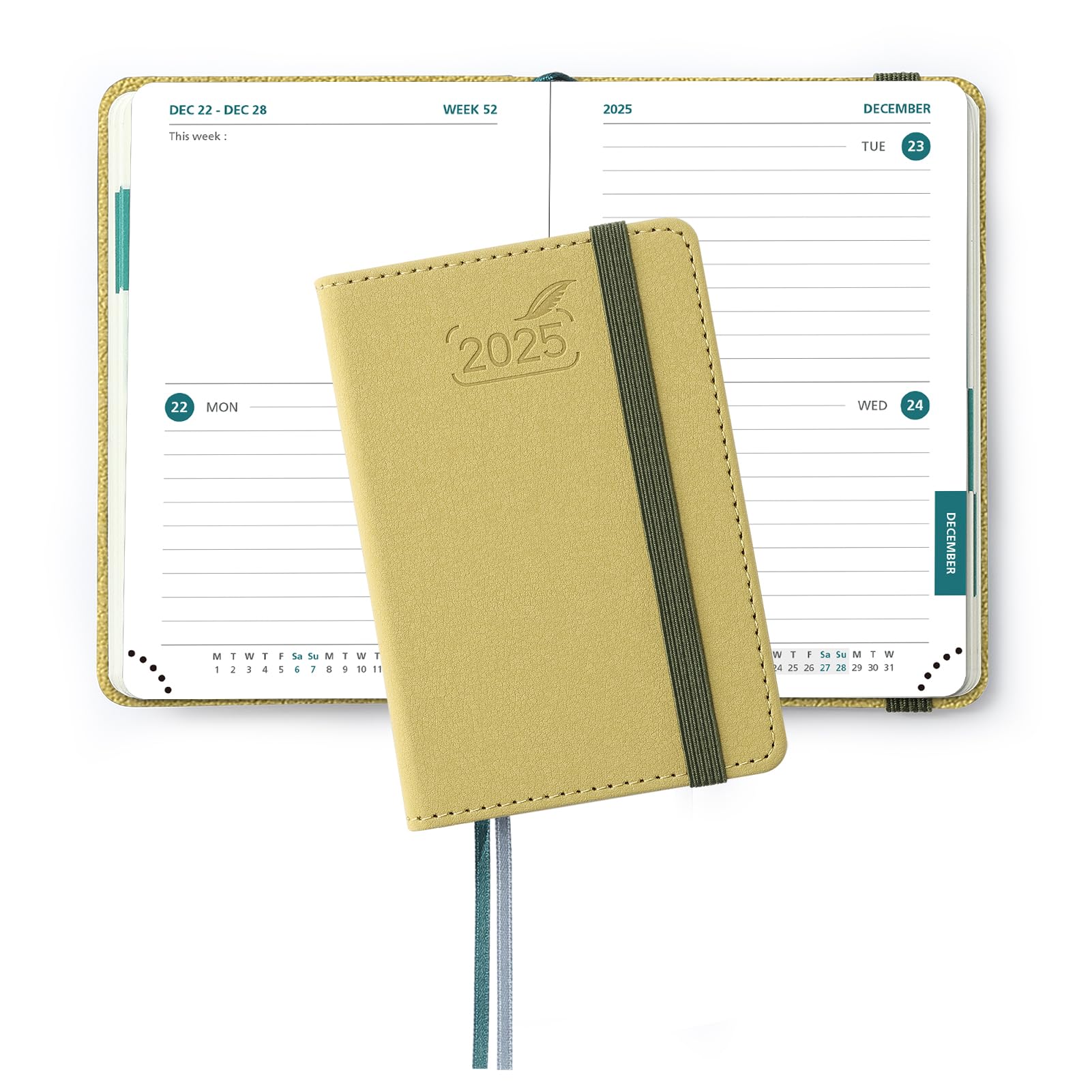 BEZEND Mini Pocket Diary 2025 A7 12 x 8 cm, Slimline 2 Days per Page (4 ...