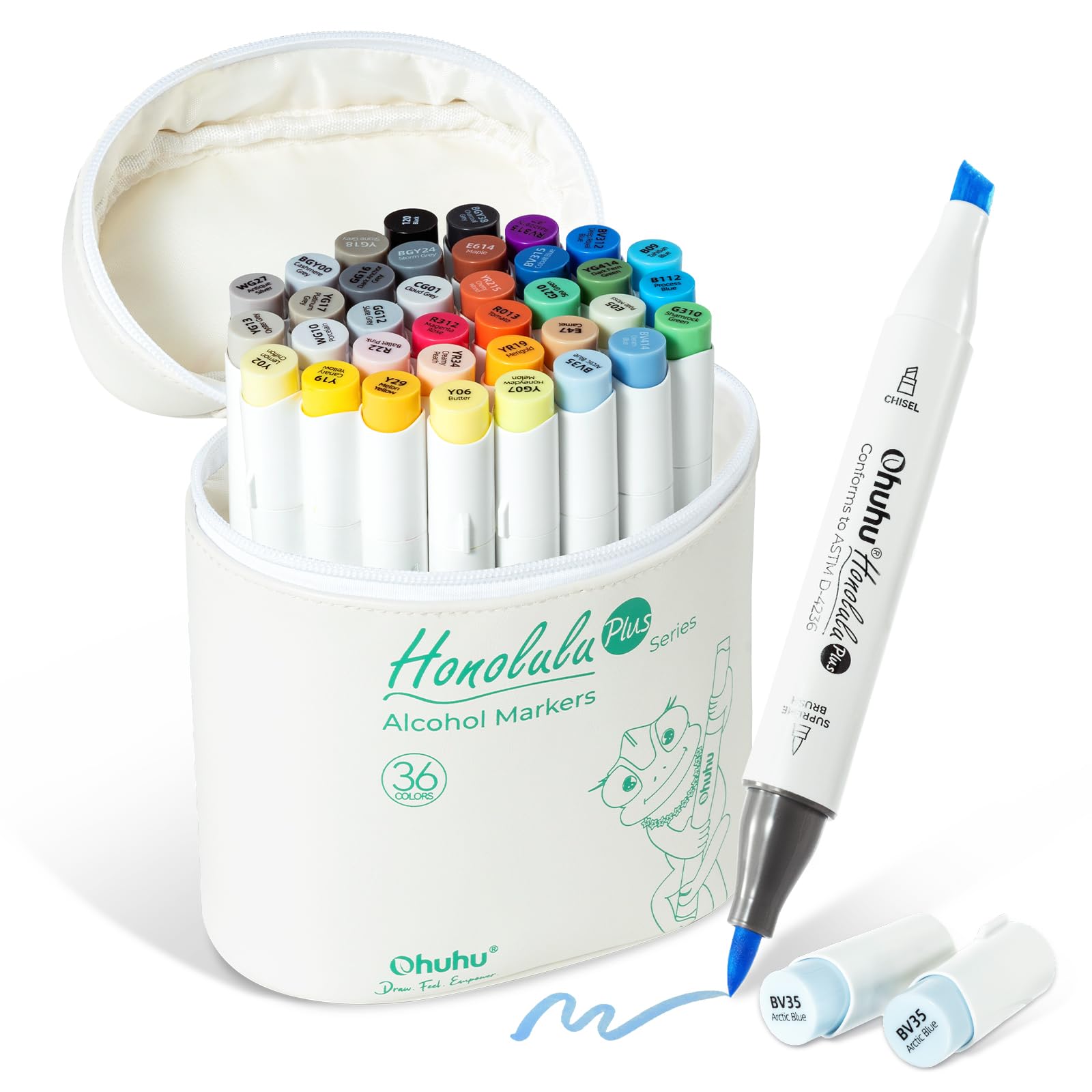 Ohuhu Alcohol Markers Brush Tip: 36-Color Supreme Brush & Chisel Double ...