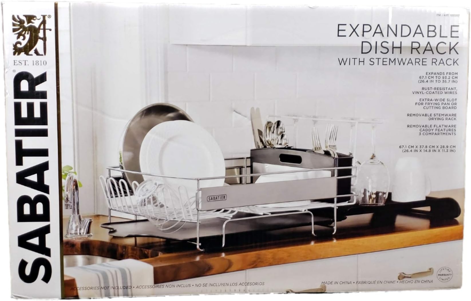 Sabatier Expandable Dish Rack with Stemware Rack Rust-Resistant ...