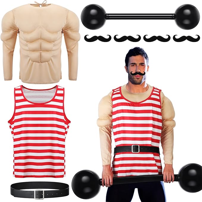 Amazon.com: Toulite 5 Pcs Halloween Carny Muscle Man Costume Muscle ...