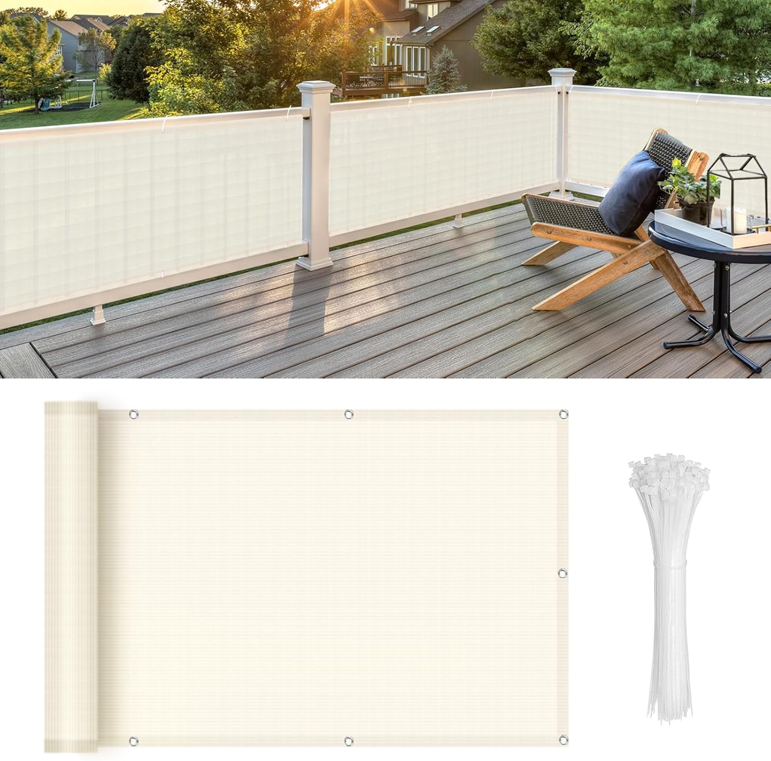 Amazon.com: LOVE STORY Custom Size 3'x1' Beige Balcony Privacy Screen ...