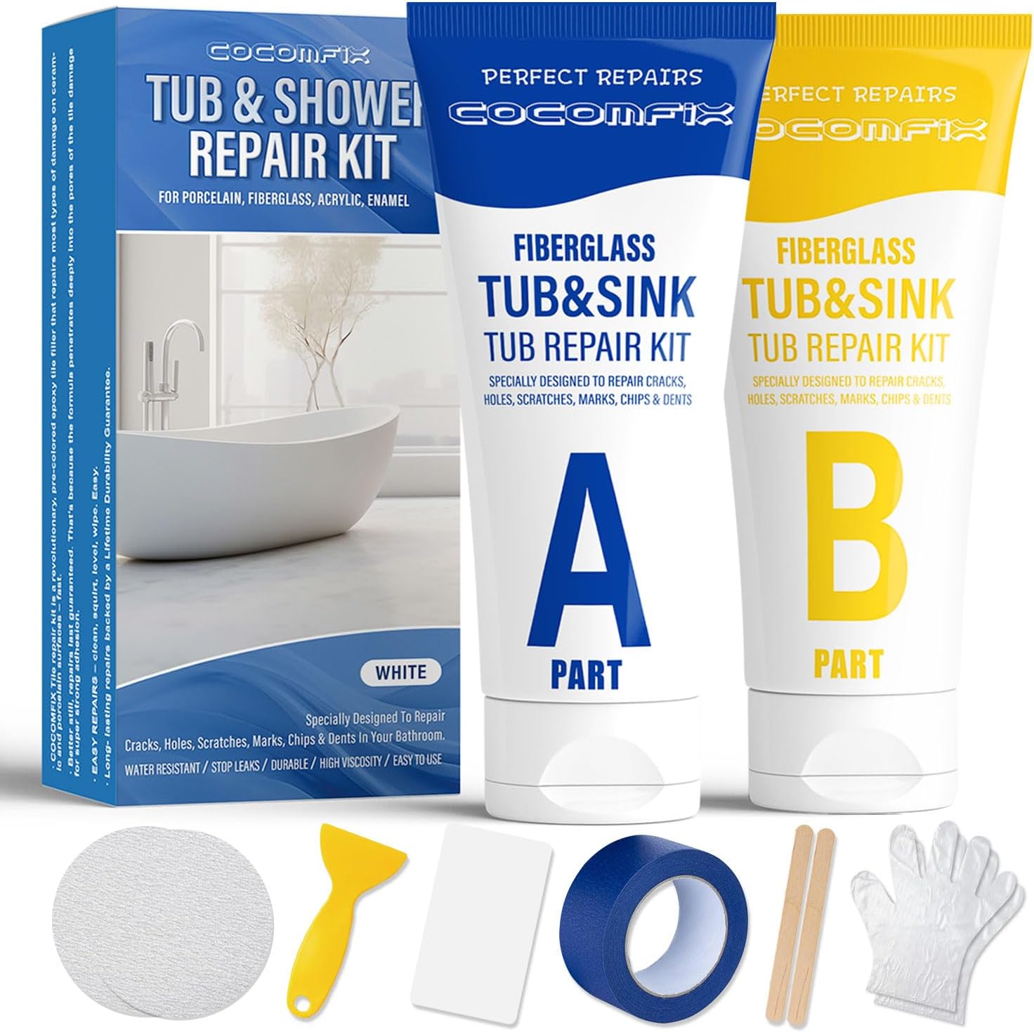 Porcelain Repair Kit, White Tile & Bathtub Repair Kit, for Tub, Enamel ...
