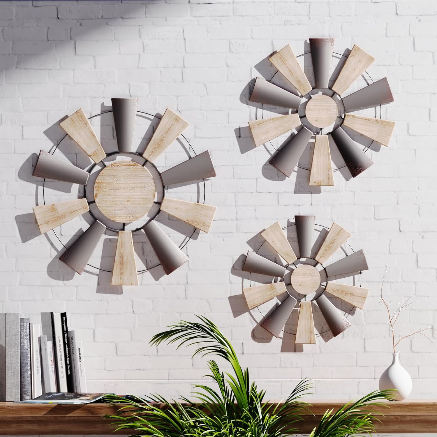 Amazon.com: Paquesta Set of 3 Metal Windmill Wall Decor Farmhouse Wall ...
