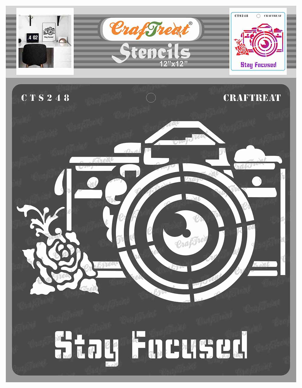 CrafTreat Camera Stencil for Wall Painting Home - Stay Focused - 12X12 ...
