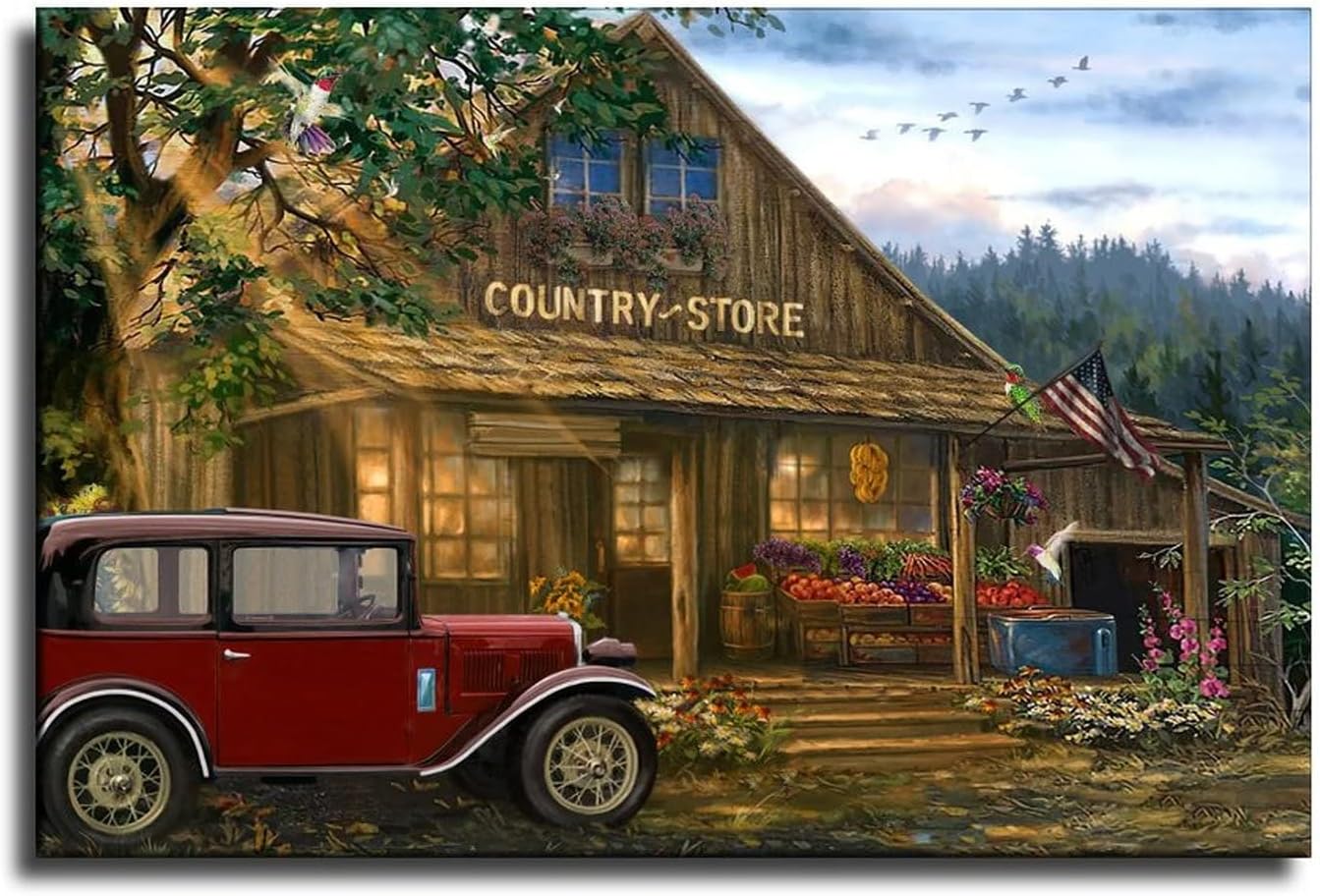 Amazon.com: Zbin Old Country General Store and A Red Car Wall Art ...