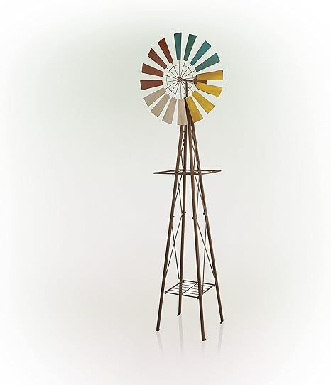 Amazon.com: Alpine KIY184 Metal Windmill Garden Stand, Multi Color ...