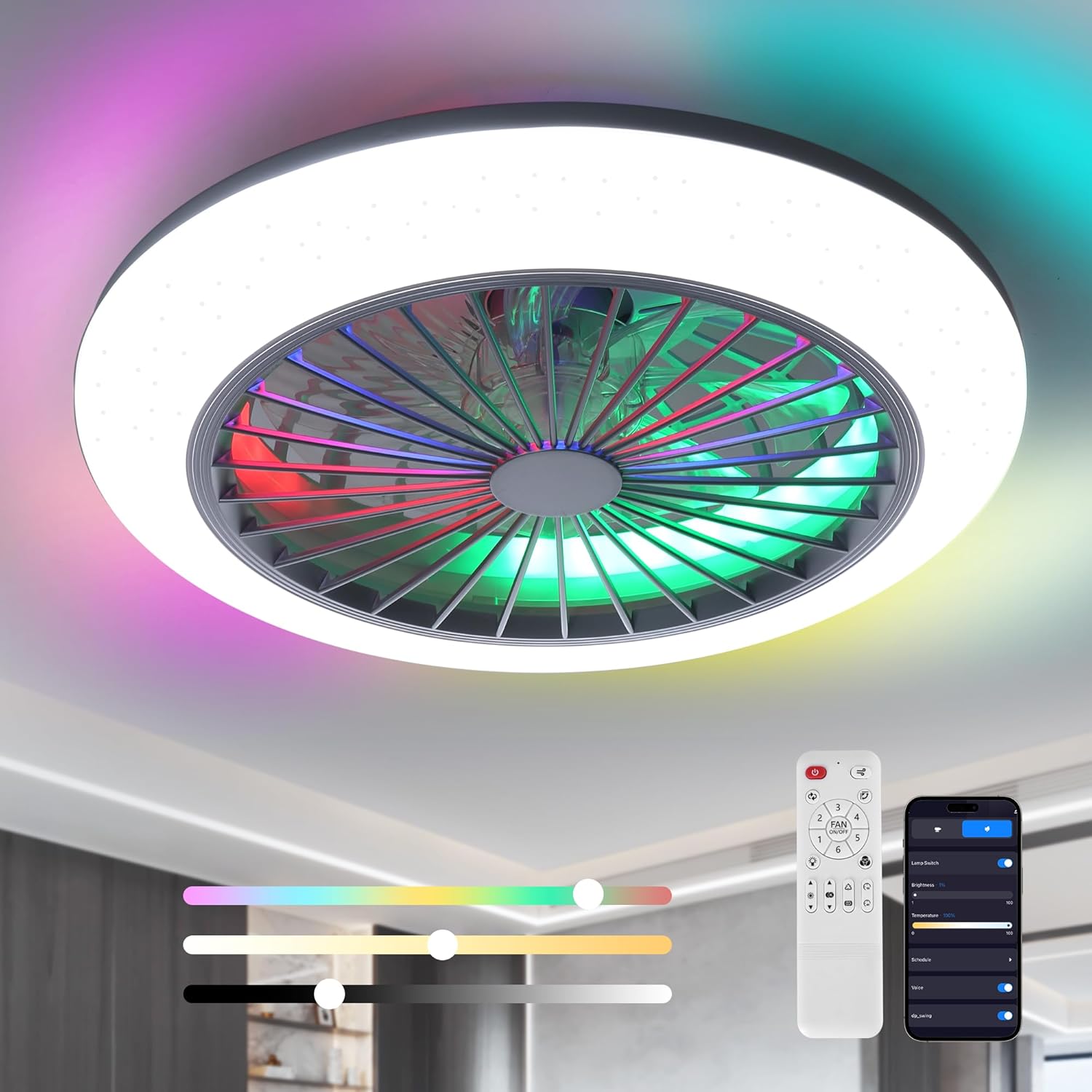 REDSTAR 18" RGB Dimmable Led Ceiling Fan with APP/Remote Control ...
