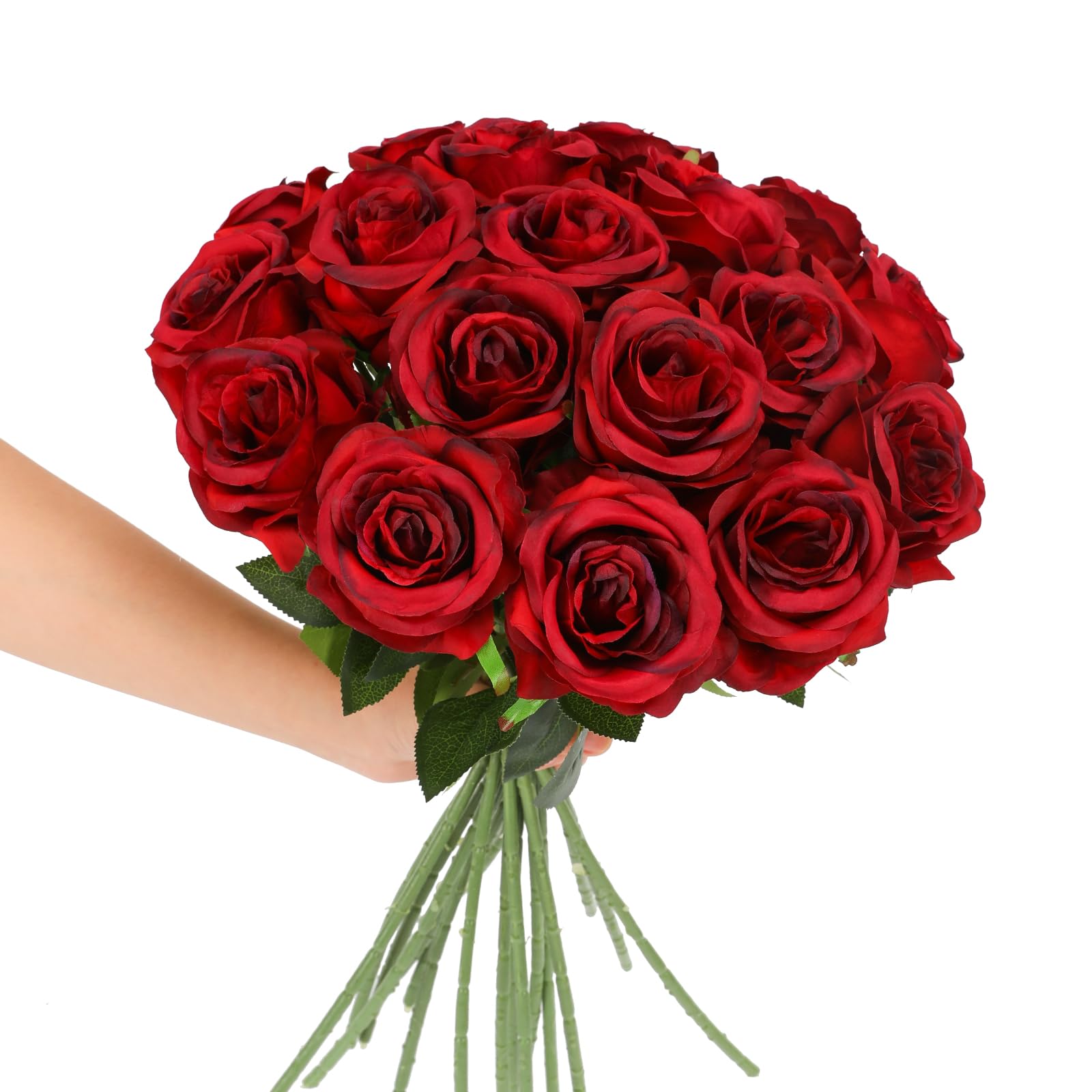 Tifuly - Flores artificiales de rosas rojas, 12 rosas falsas realistas ...