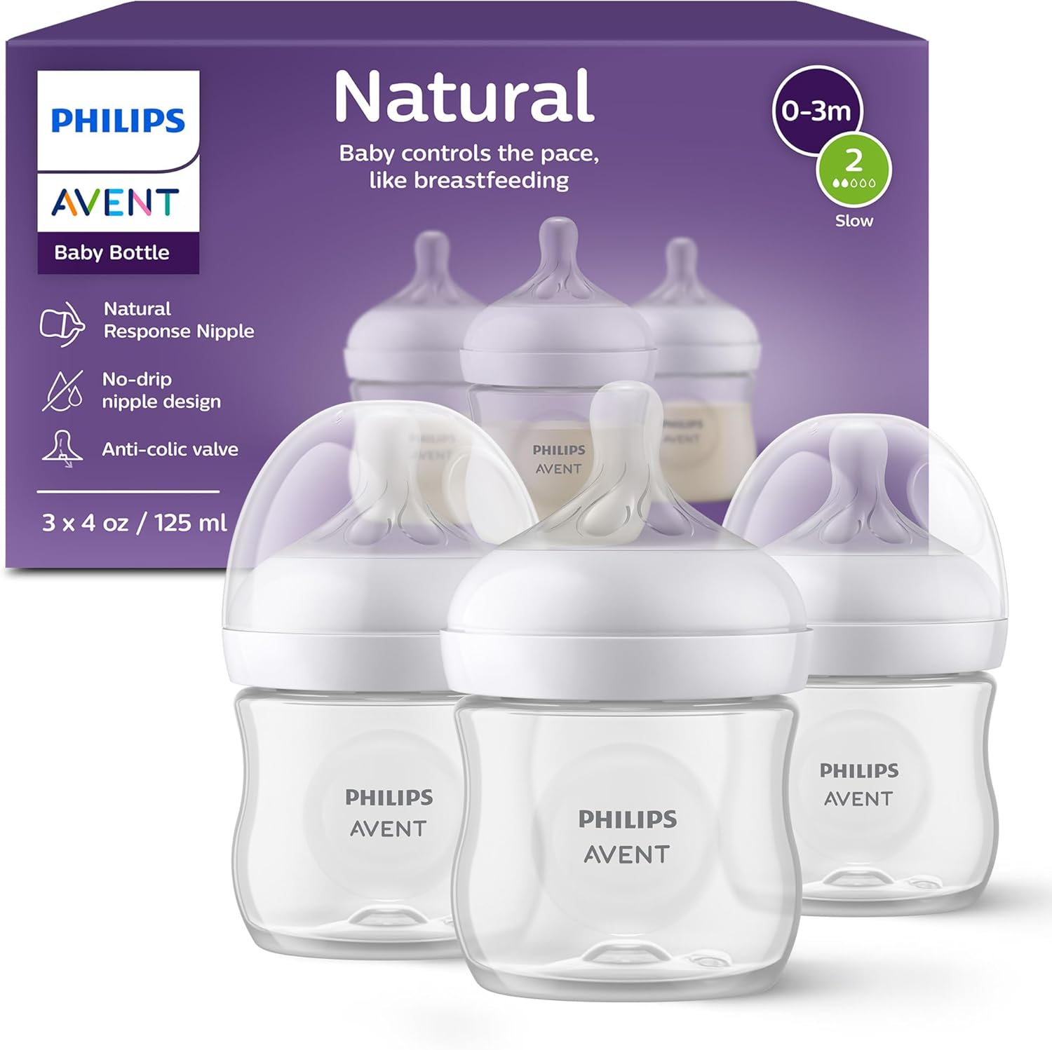 Philips Avent Natural Baby Bottle with Natural Response Nipple (Slow ...