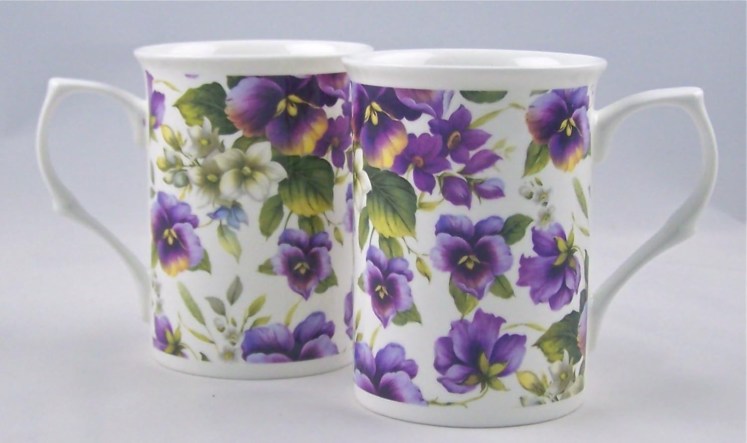 Amazon.com | Pair Fine English Bone China Mugs Pansy Basket Chintz ...