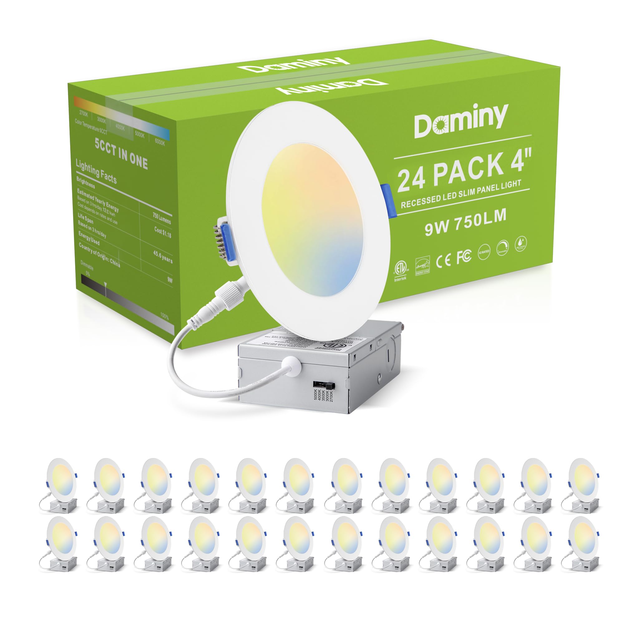DAMINY 24 Pack 4 Inch LED Recessed Lighting with Junction Box,5CCT ...