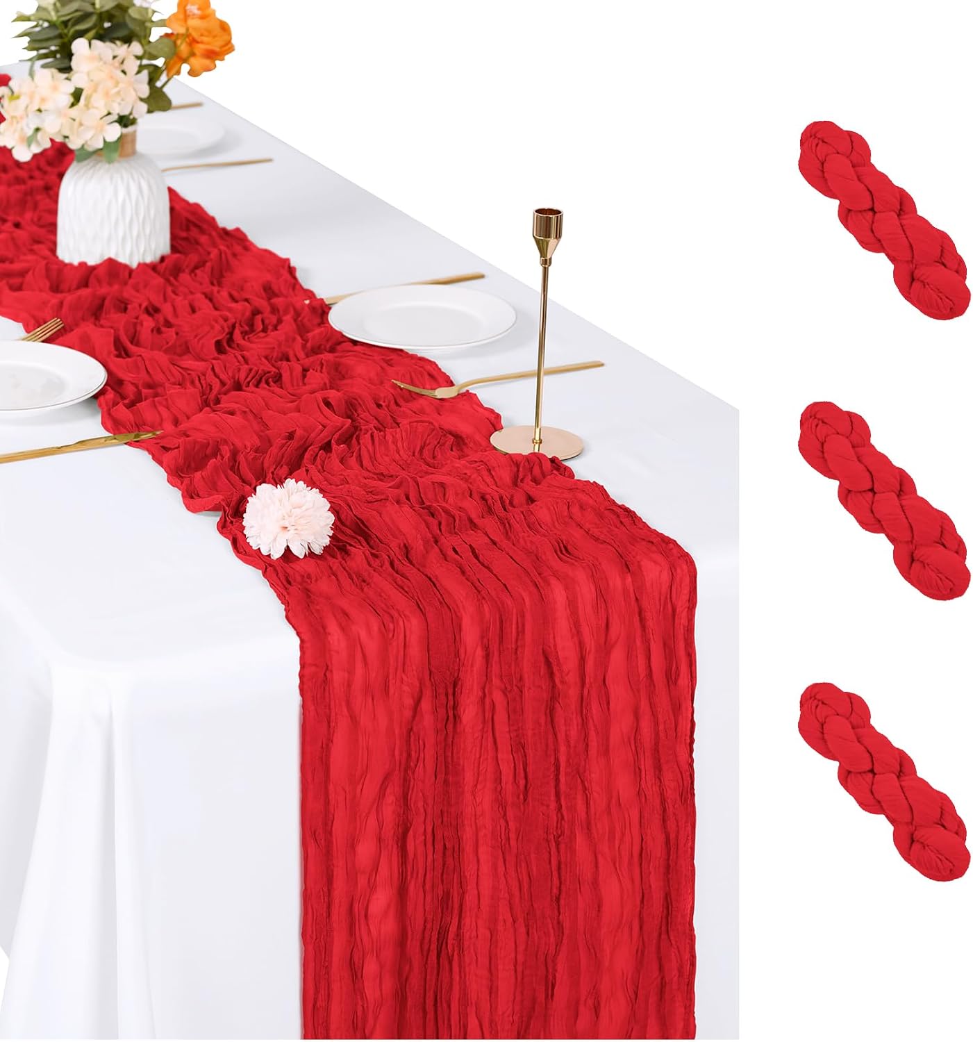 Amazon.com: ACSUIT 3 Pack Red Cheesecloth Table Runner, 17 x 108 inch ...