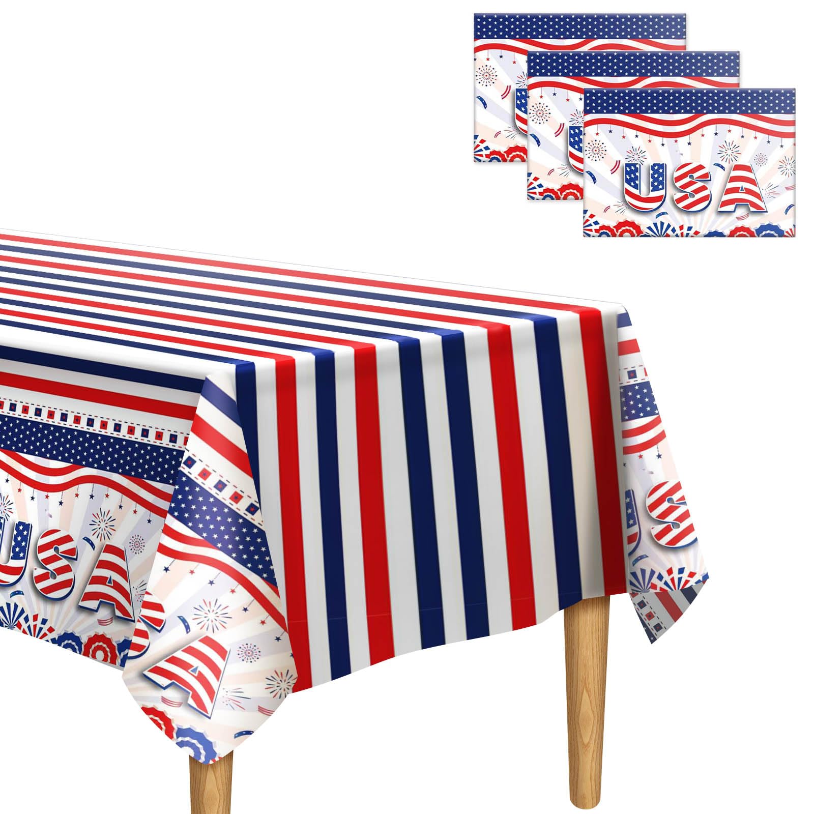 Amazon.com: CAKKA 4th of July Tablecloth Plastic 54x108 Inch, 3 Pack ...